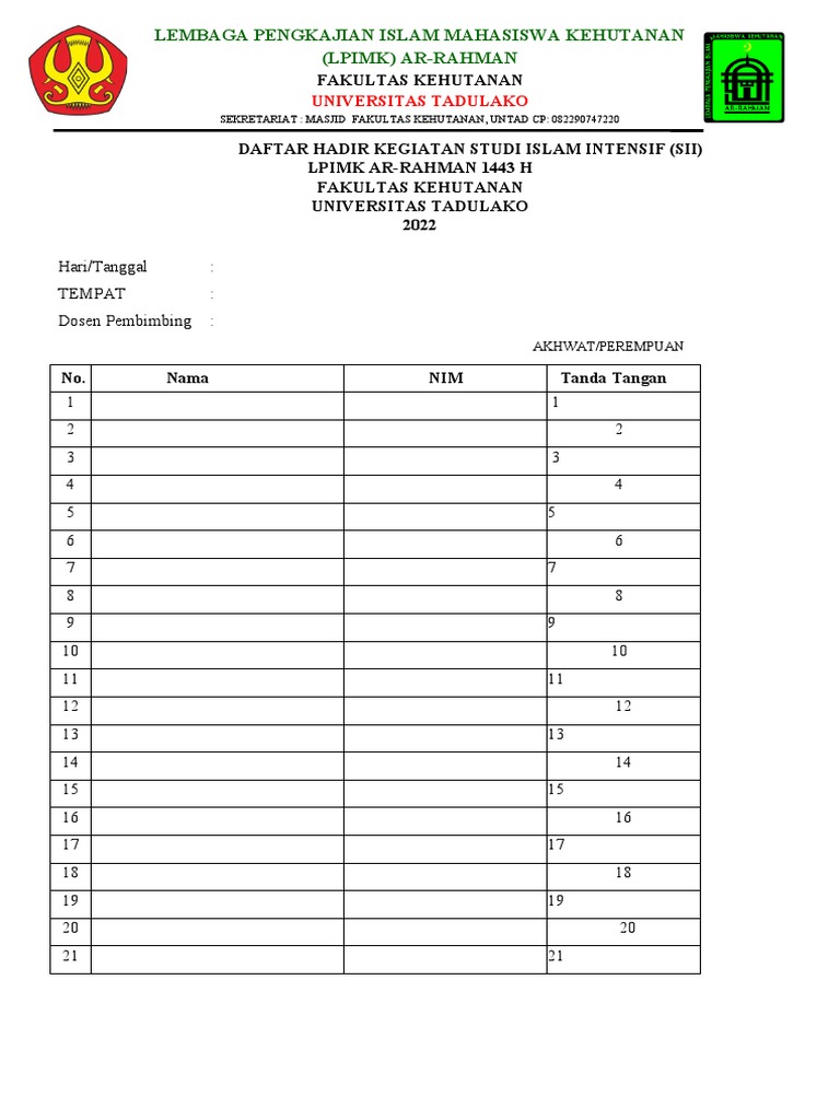 Form-Daftar-Hadir Sii | PDF