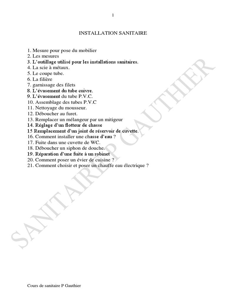 Guide d'installation sanitaire détaillé | PDF | Robinet (plomberie) | Tuyau
