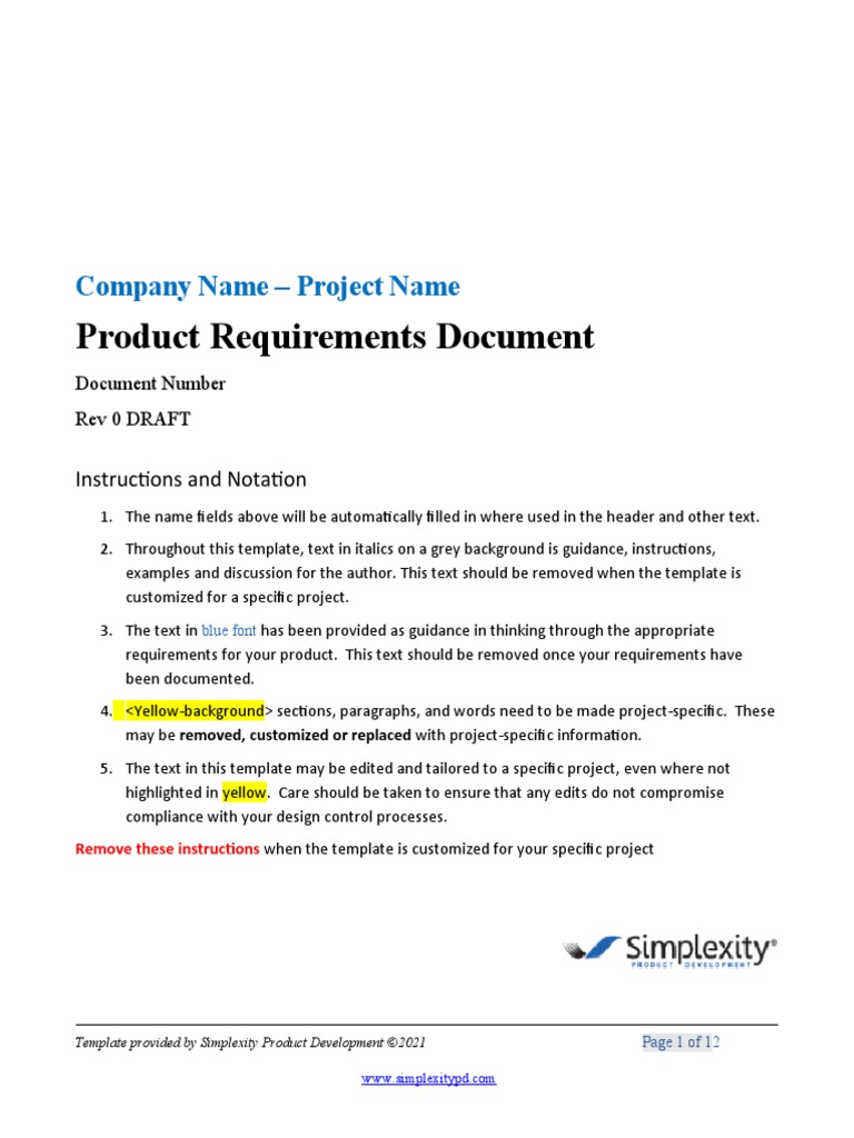 Simplexity Prd Template Sept 2022 Download Free Pdf Packaging And
