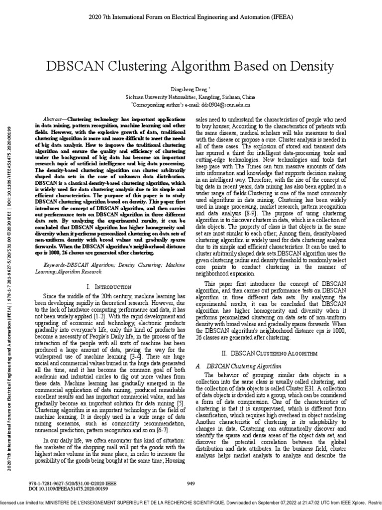 DBSCAN Clustering Algorithm Based On Density | PDF | Statistical Data Types | Data Mining