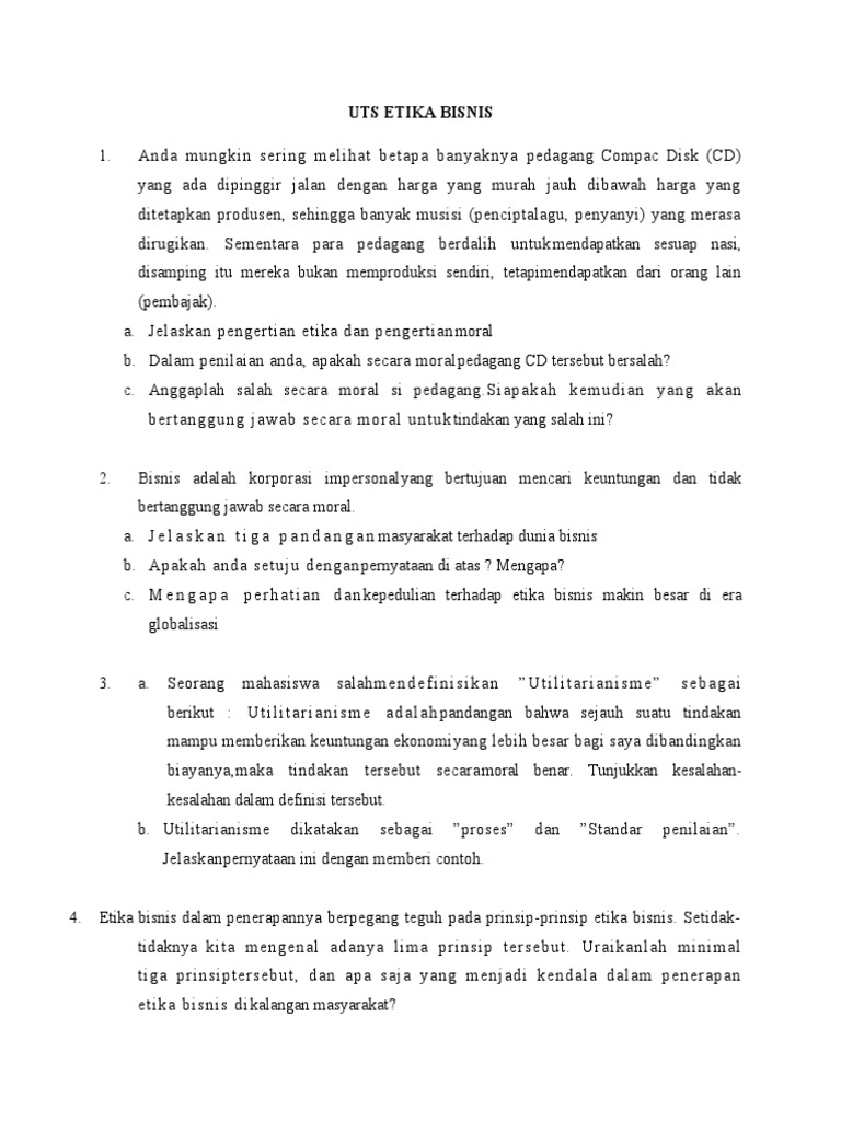 Uts Etika Bisnis | PDF | Bisnis
