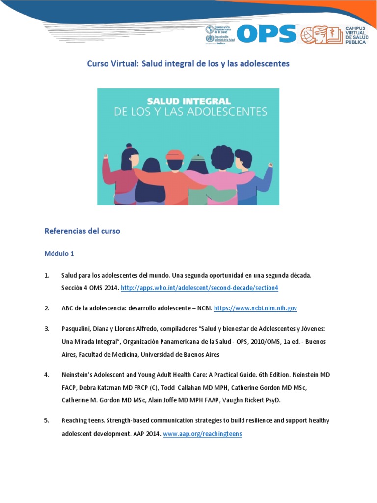 Referencias Curso Salud Integral Adolescente 2021-09-14 | PDF | Organización Panamericana de la ...