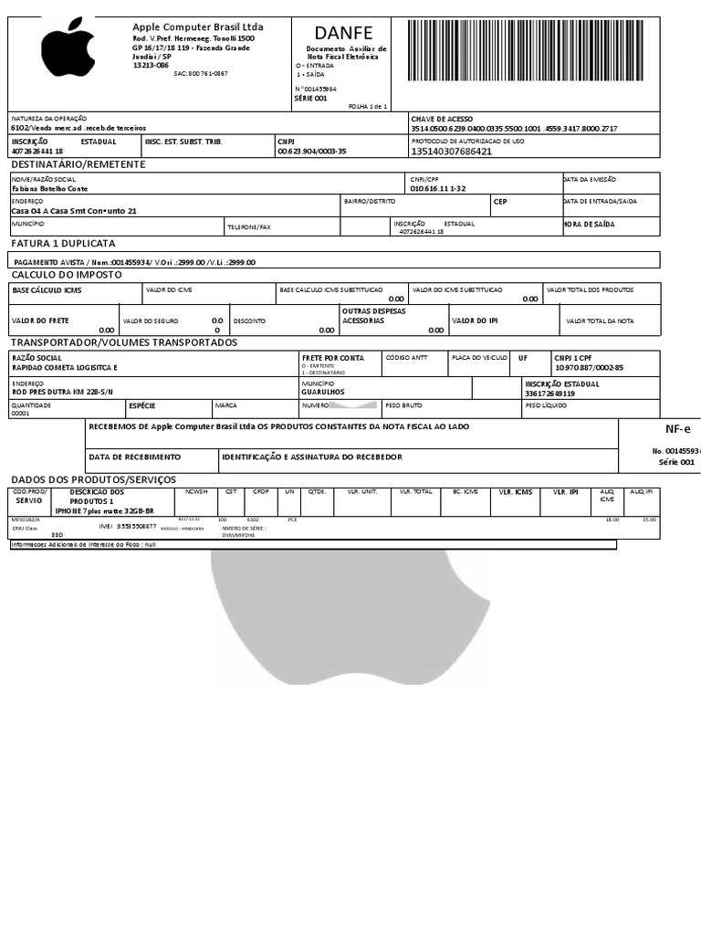 Nota Iphone 7 | PDF | Recibo
