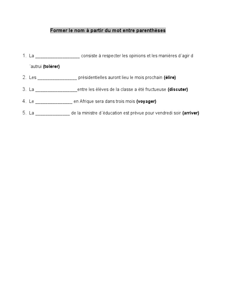 Exercice La Nominalisation | PDF