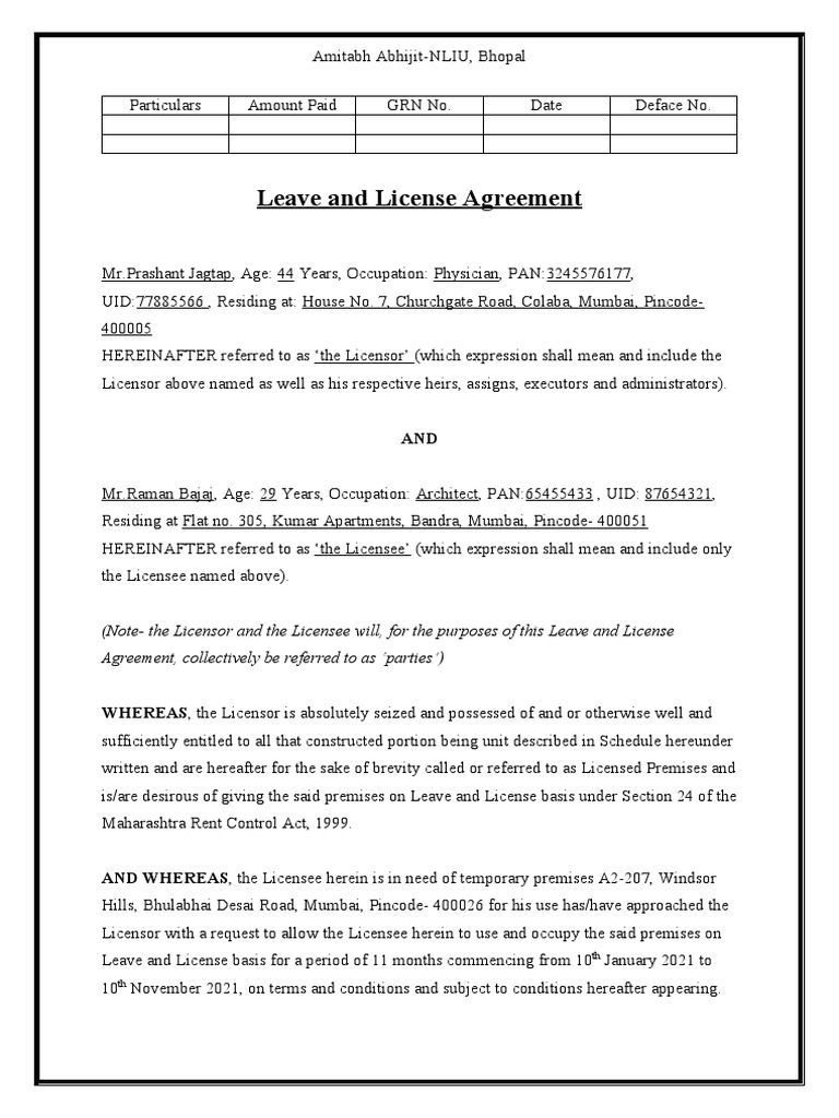 Leave and License Agreement | PDF | License | Landlord