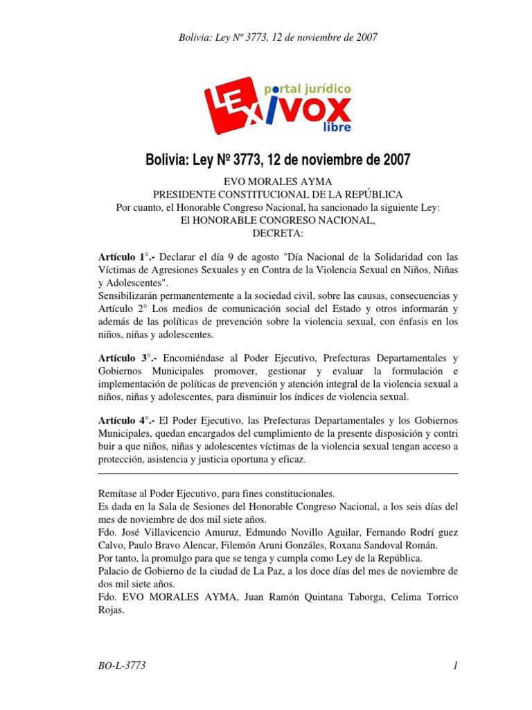Ley #3773 9 Agosto Día Nacional de Solidaridad Con Las Víctimas de ...