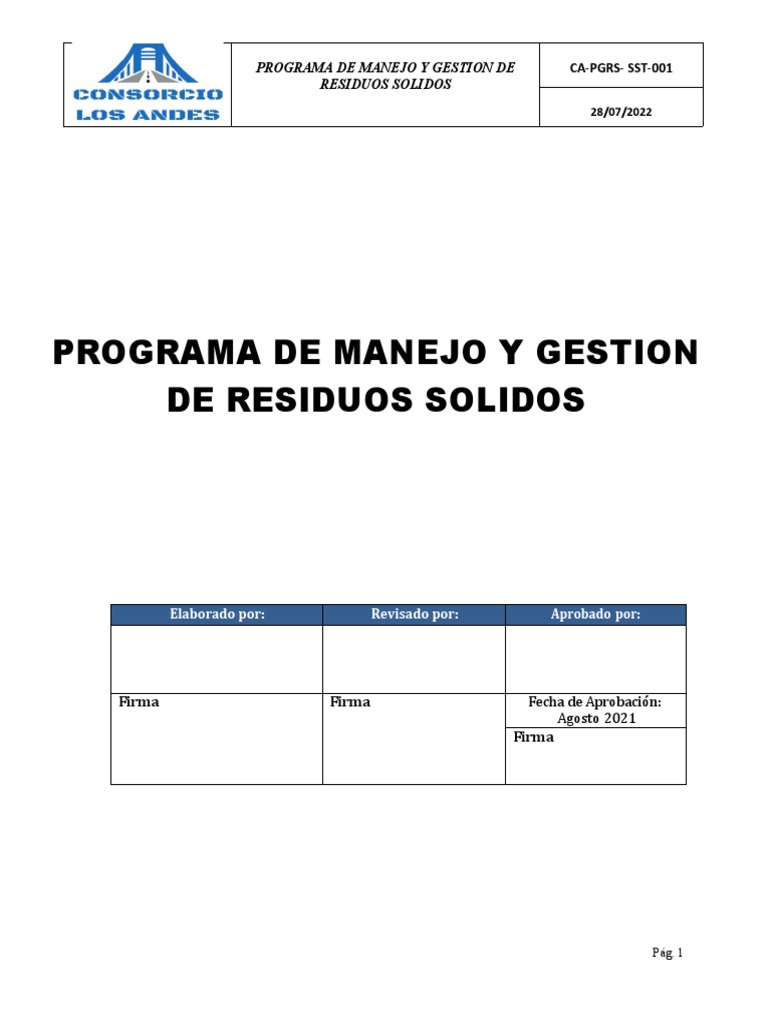 Programa de Manejo y Gestion de Residuos Solidos | Descargar gratis PDF | Residuos | Gestión de ...