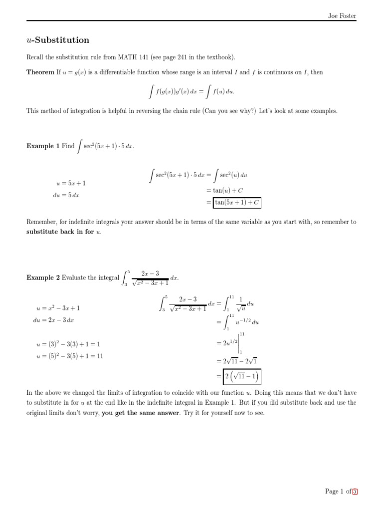 U Substitution | PDF | Mathematical Relations | Mathematical Concepts