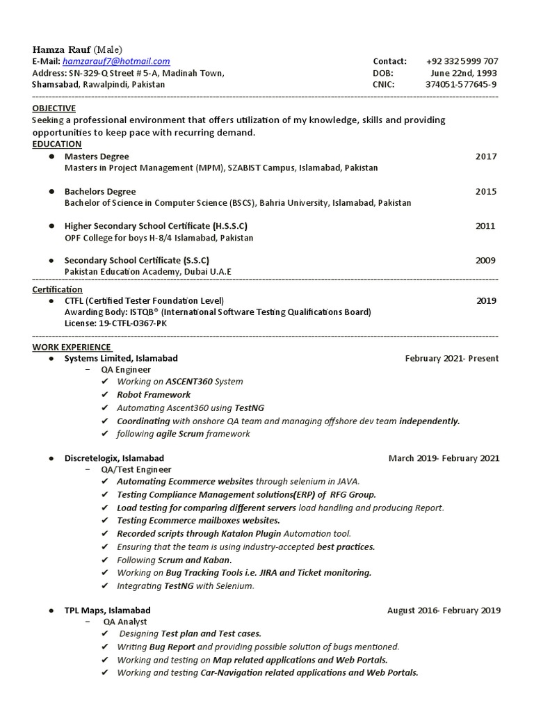 Rauf Cv Pdf Software Testing Selenium Software