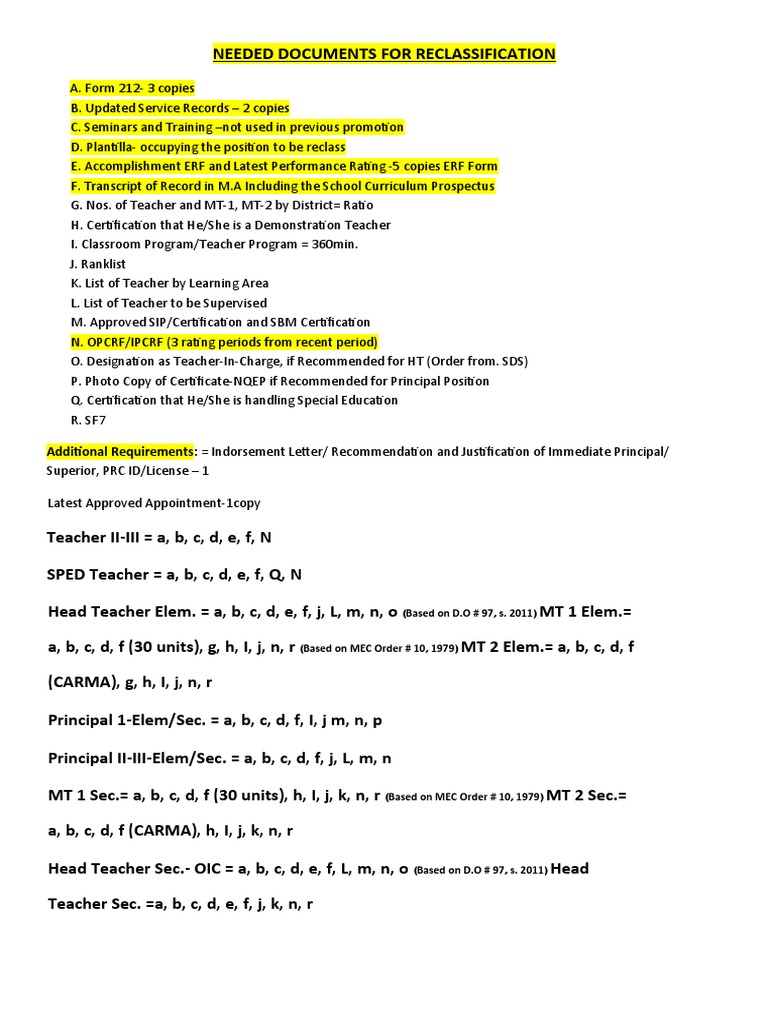 Documentary Requirements For Reclassification | PDF
