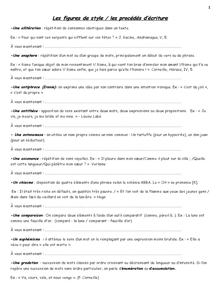 Les Figures de Style 3ème À Compléter + Exercice | PDF | Persuasion | Philologie