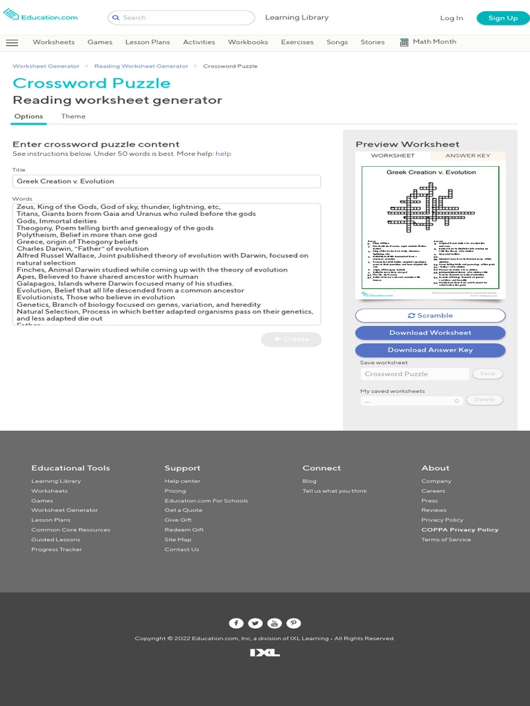 Crossword Puzzle Reading Worksheet Generator | PDF | Evolution | Biology