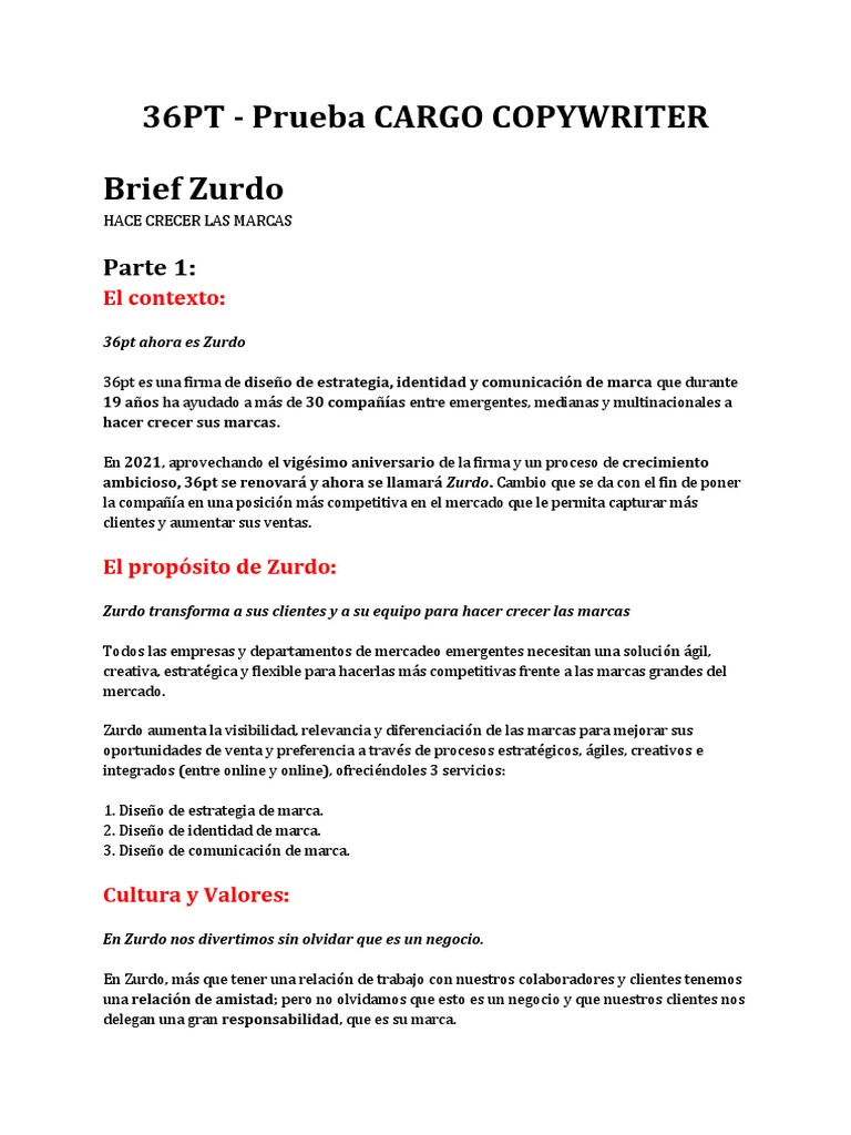 Prueba Cargo Copywriter | PDF | Marketing | Marca