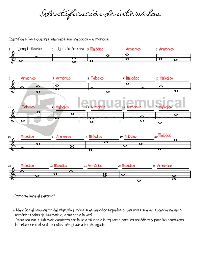 Identificación de Intervalos Según Movimiento. Melódicos y Armónicos Solución | PDF | Intervalo ...