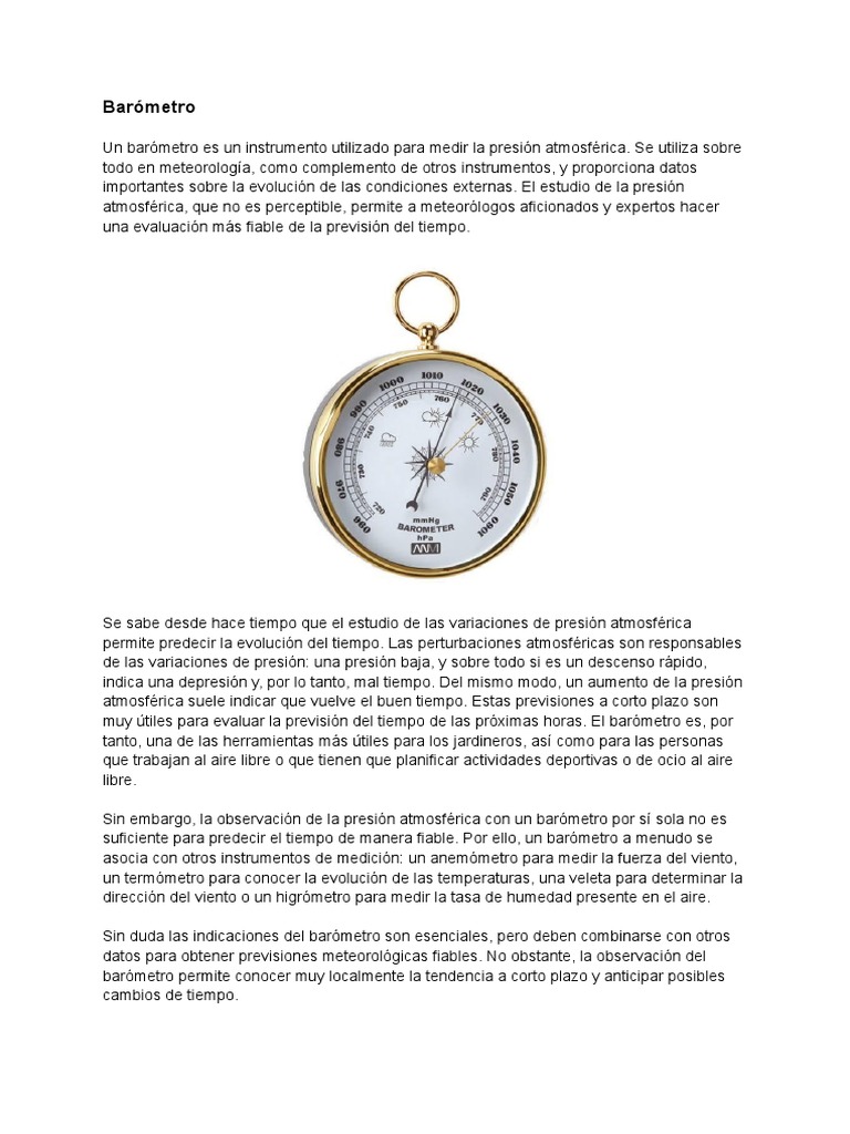 Funcionamiento y tipos de barómetros | PDF | Física Aplicada e ...