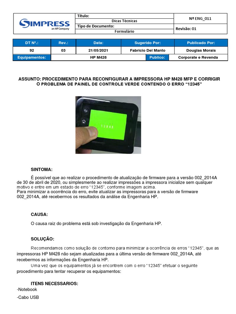 m428 - Procedimento para Corrigir o Problema de Painel Verde ...