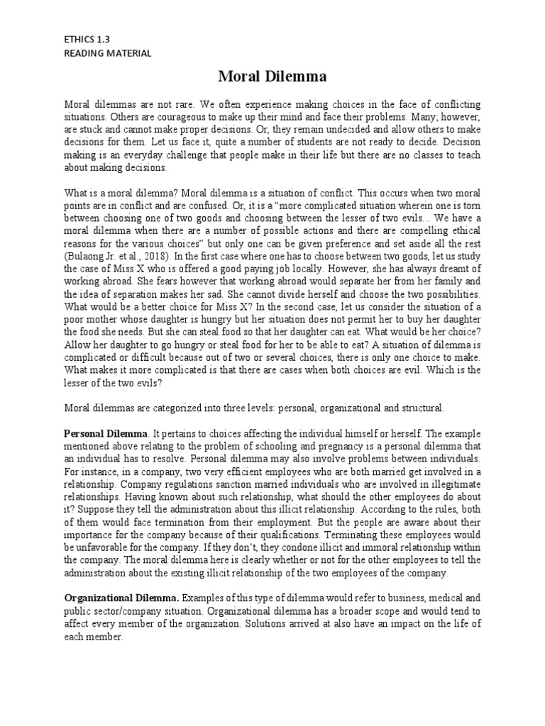 Moral Dilemmas and Ethical Choices | PDF | Psychological Egoism | Morality