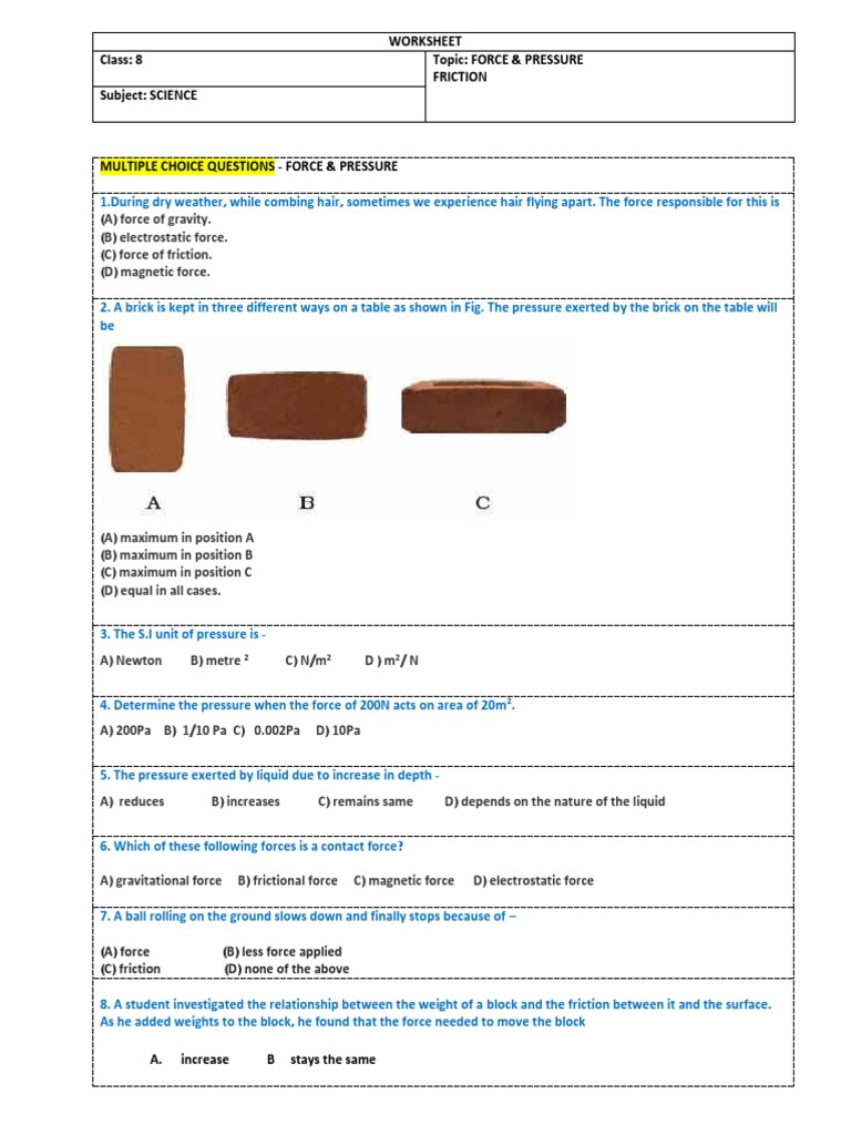 Force and Pressure Assignment | PDF | Force | Pressure