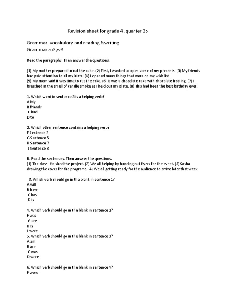 Grade 4 Worksheets | PDF