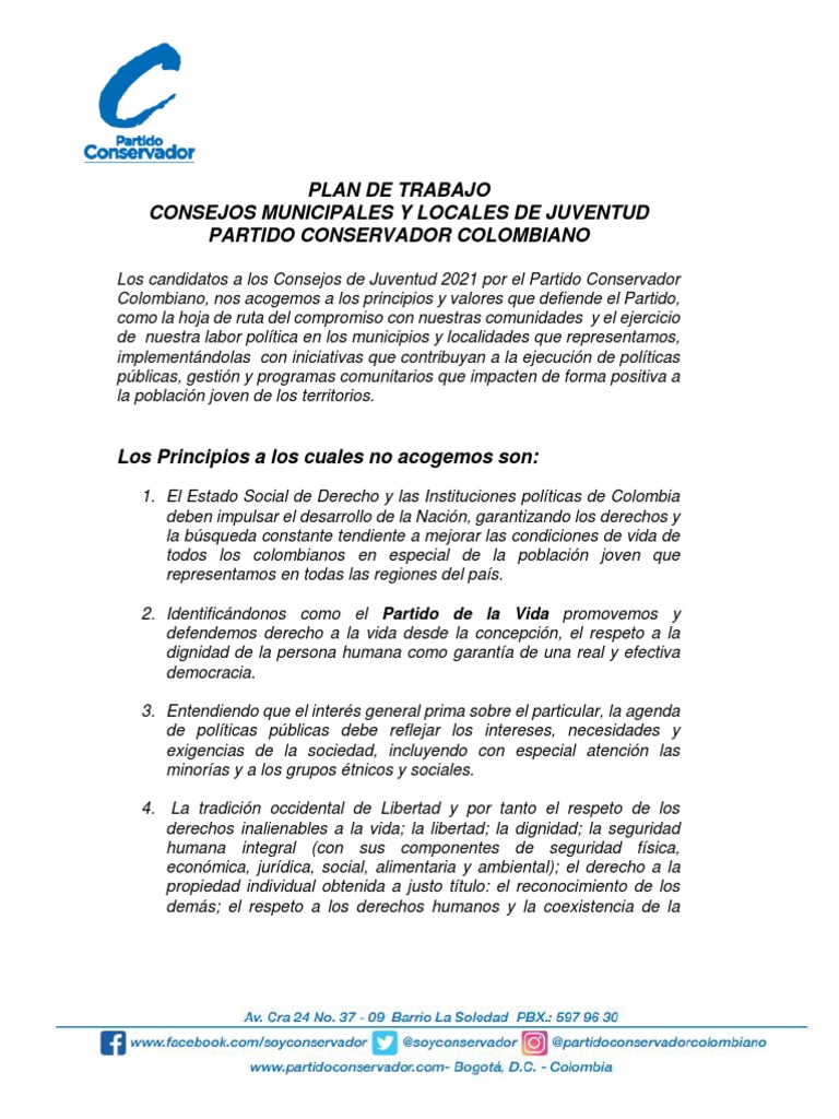 1 Plan de Trabajo Consejo Juventudes PCC | PDF | Colombia | Sociedad