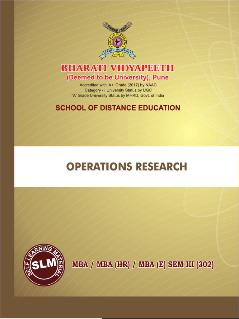 Bharati Vidyapeeth Distance Education Operations Research Sem III | PDF | Linear Programming ...