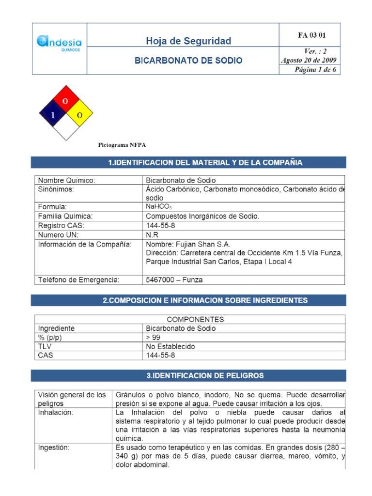 FDS Bicarbonato de Sodio | PDF