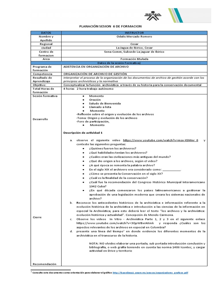 Planación Sesion 6 - Aoa | PDF