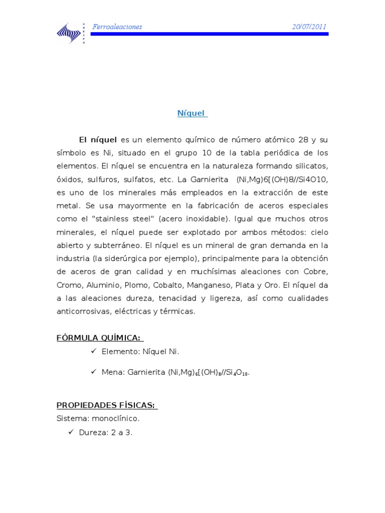 Ferroniquel | PDF | Níquel | Minerales