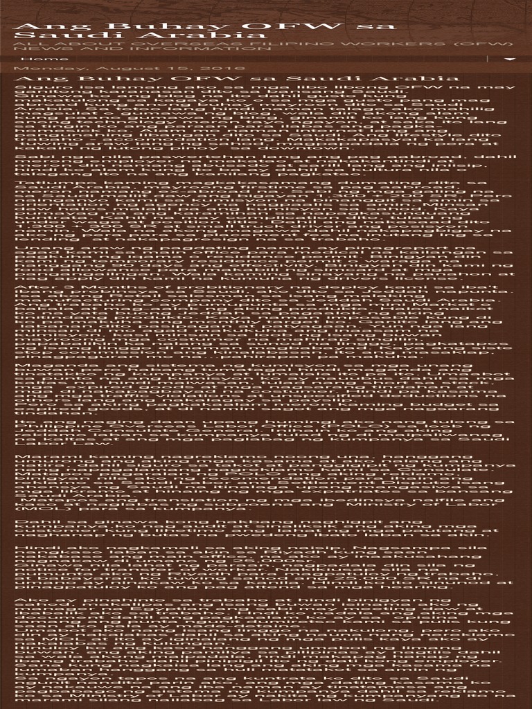 Ang Buhay OFW Sa Saudi Arabia | PDF