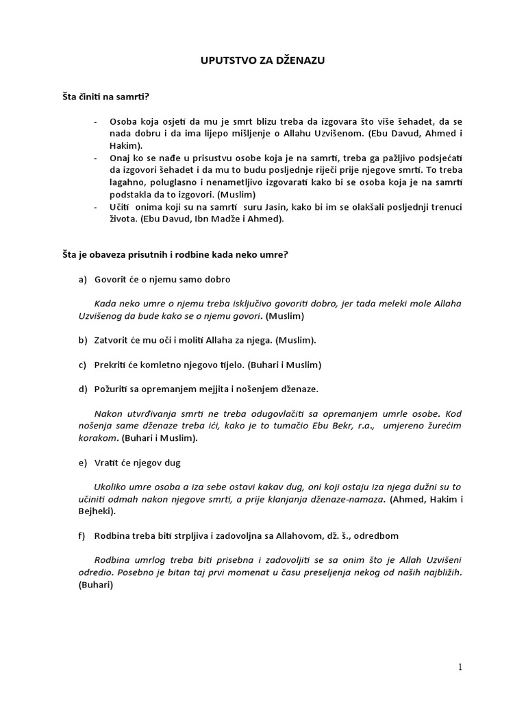 Uputstvo - Dženaza | PDF