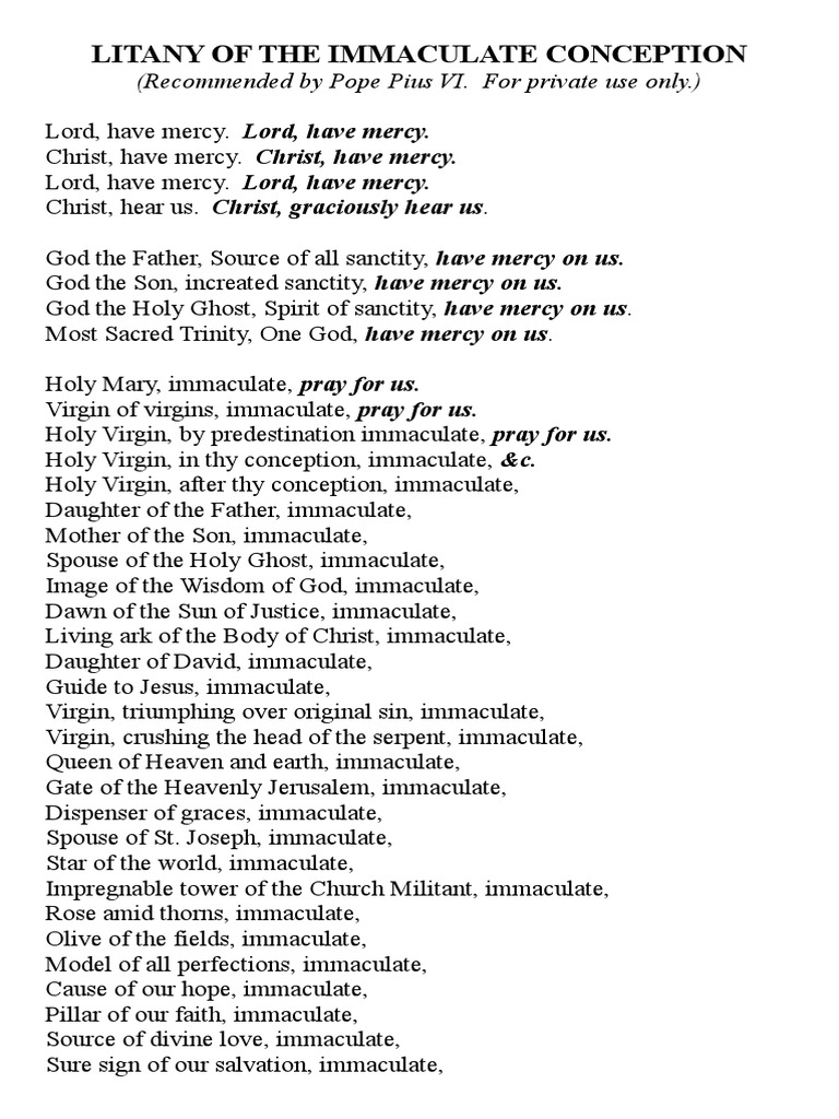 LITANY OF THE IMMACULATE CONCEPTION 2 Copies | Download Free PDF | Mary, Mother Of Jesus | Mercy