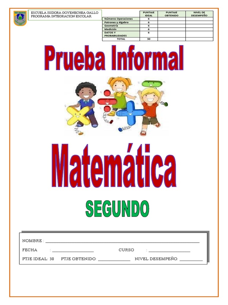 Prueba Matematica Segundo Basico | PDF | Calendario
