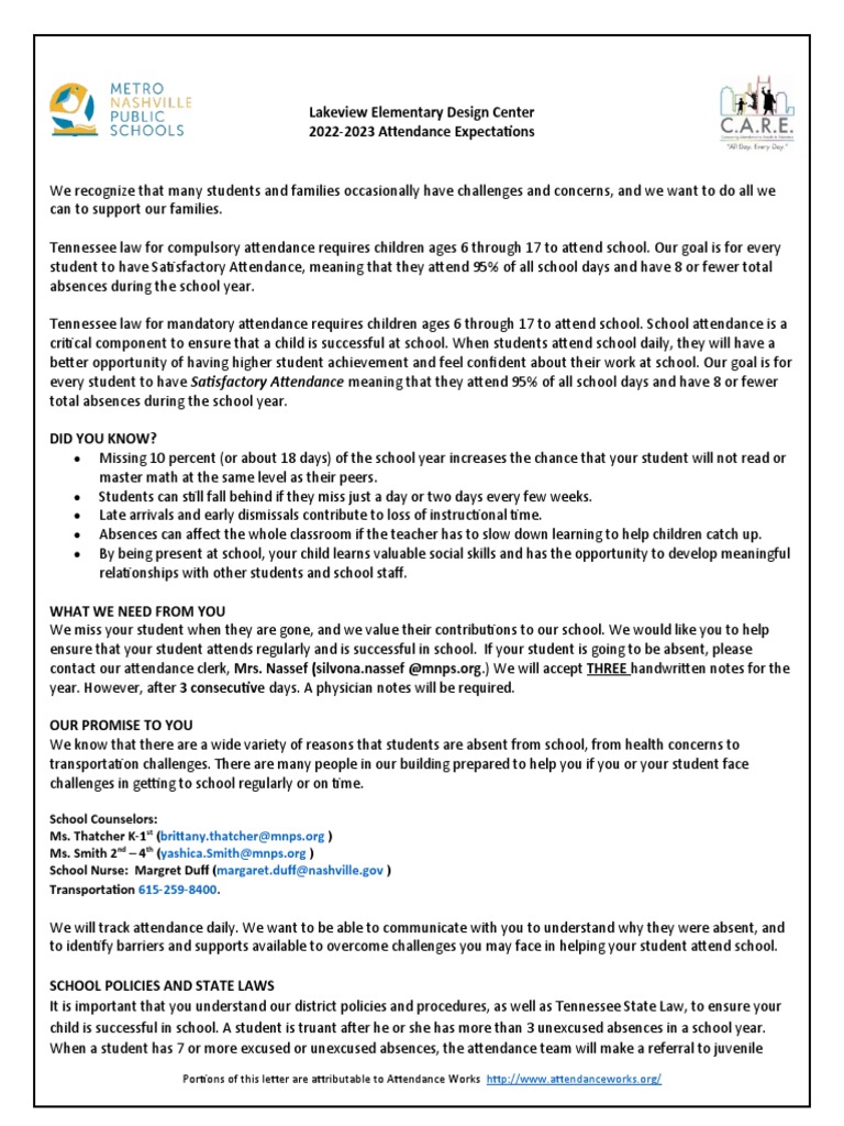 2022-23 Mnps Attendance Expectations Template | PDF | Behavior ...