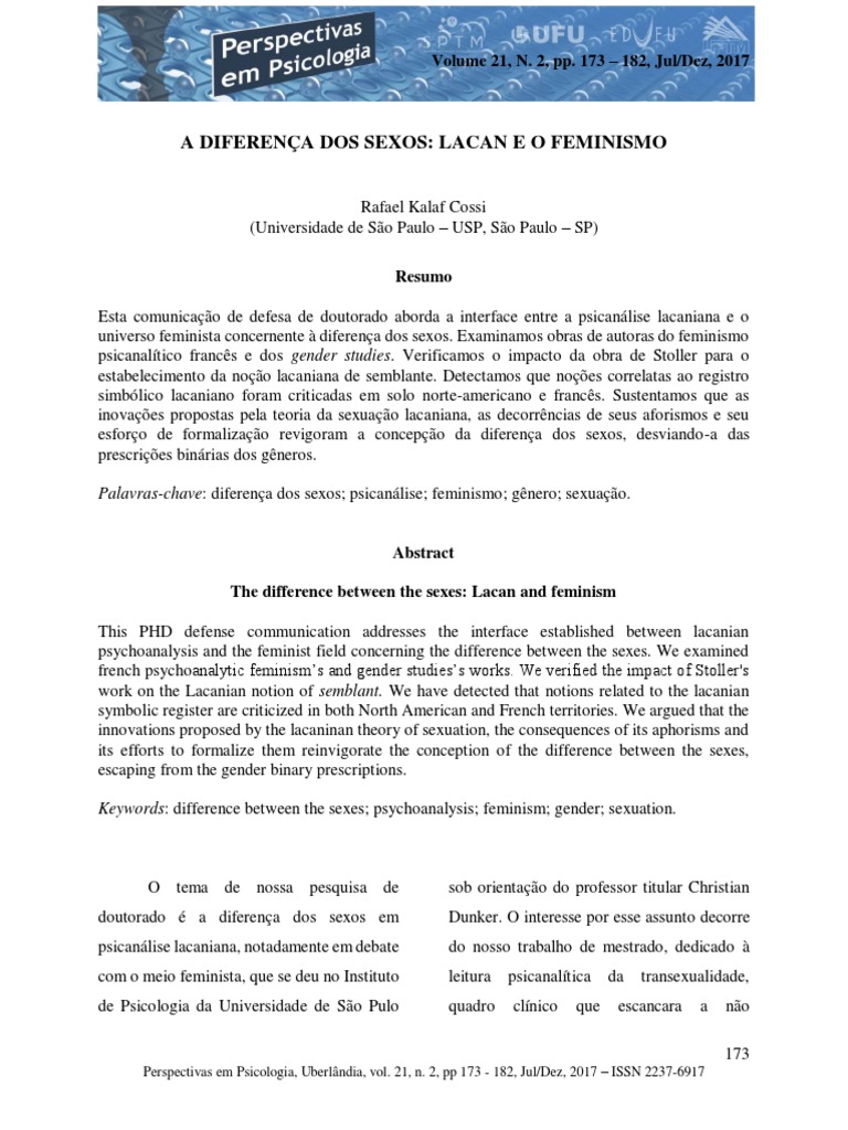 Lacan e Feminismo: Diferença dos Sexos | PDF | Jacques Lacan | Gênero