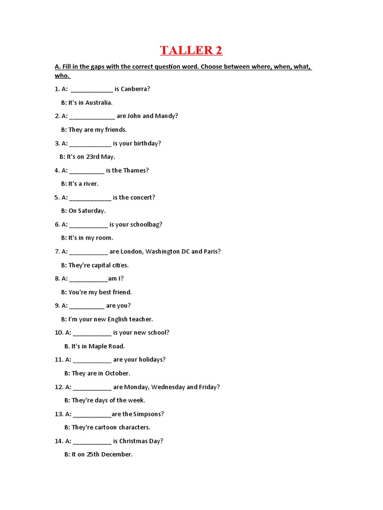 W-H Questions + Verb Tobe Exercises | PDF