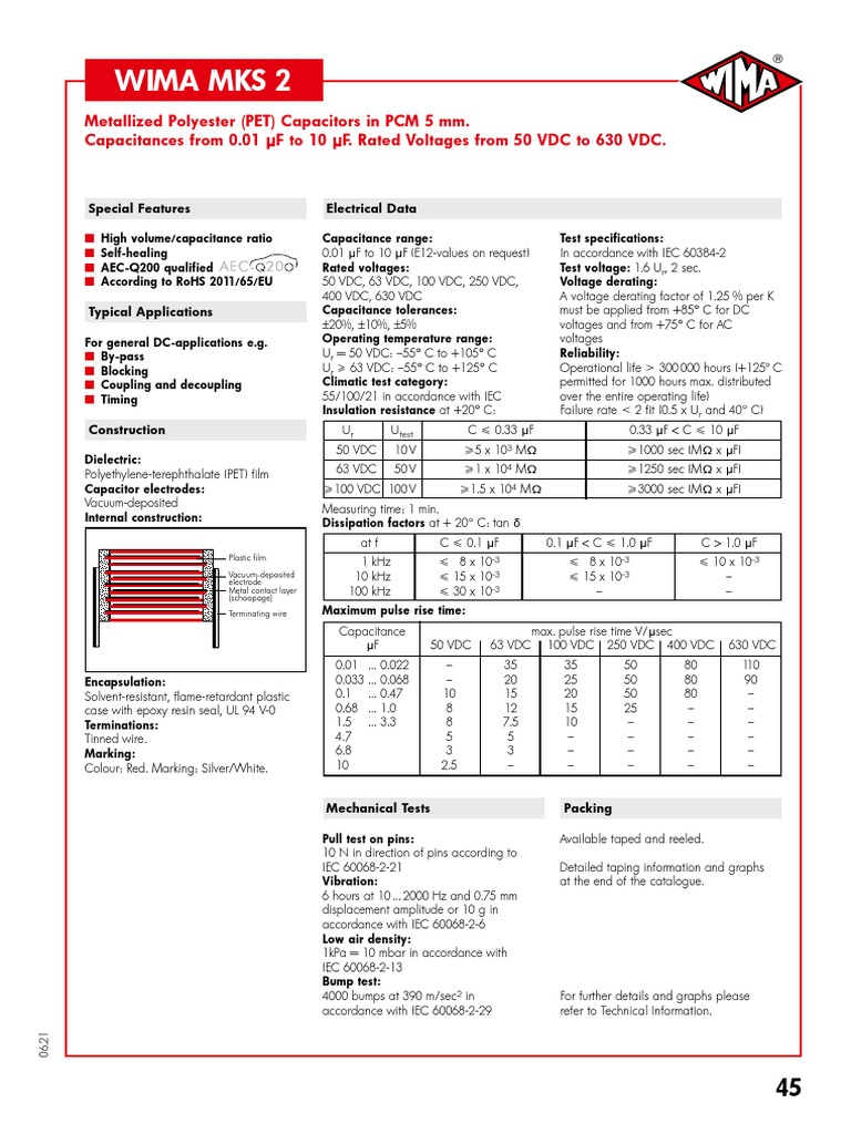 WIMA MKS2 2,2uf 50v Poliester | PDF | Capacitor | Materials