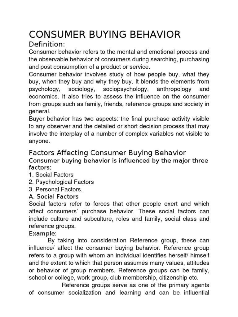 Consumer Buying Behavior Pdf Behavior Consumer Behaviour