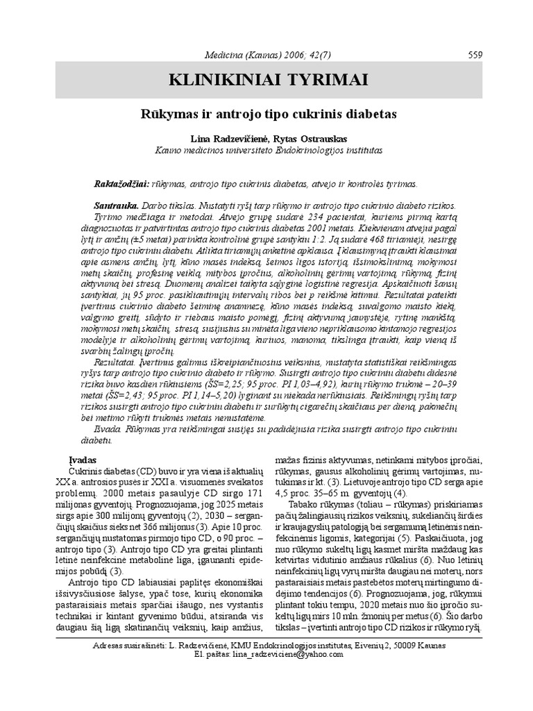Klinikiniai Tyrimai: Rūkymas Ir Antrojo Tipo Cukrinis Diabetas | PDF