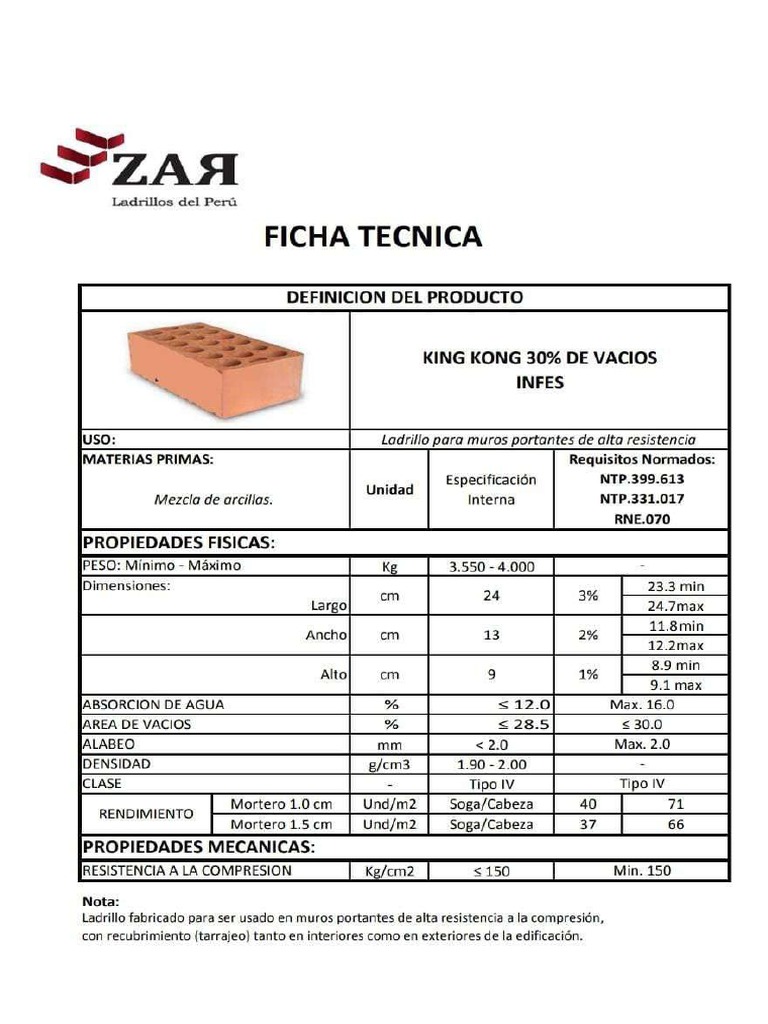 Ficha Tecnica Ladrillo | PDF