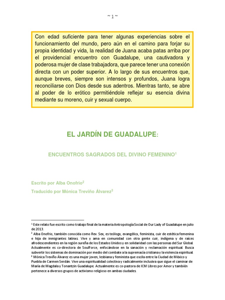 El Jardín de Guadalupe Por Alba Onofrio | PDF | Amor | Feminismo