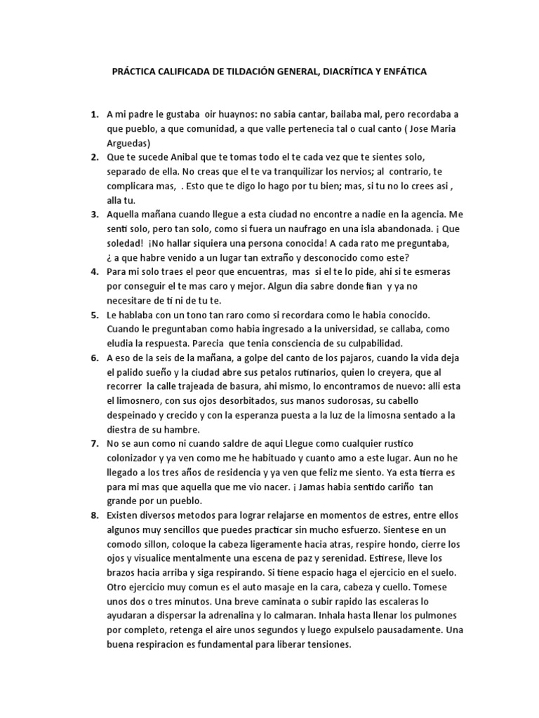 Práctica de Tildación General, Diacrítica y Enfática | PDF