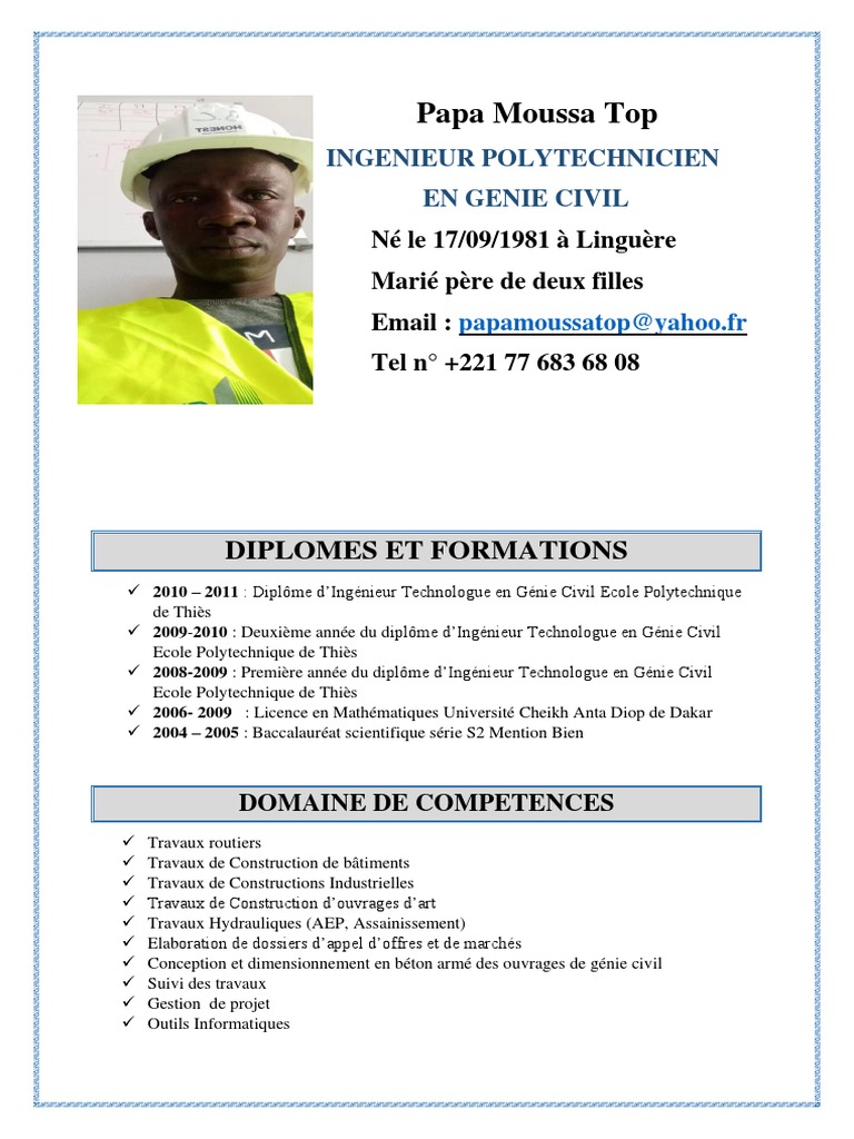 Moussa Top CV | PDF | Ingénieur | Génie géotechnique