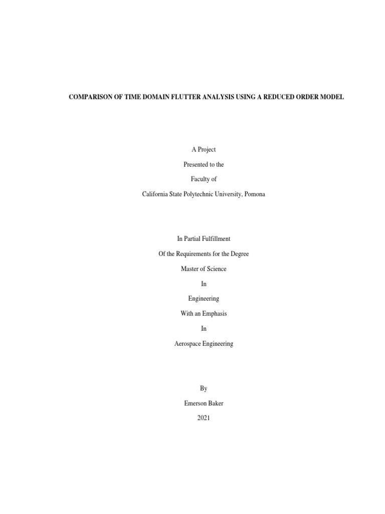 Comparison Of Time Domain Flutter Analysis Using A Reduced Order Model Pdf Computational