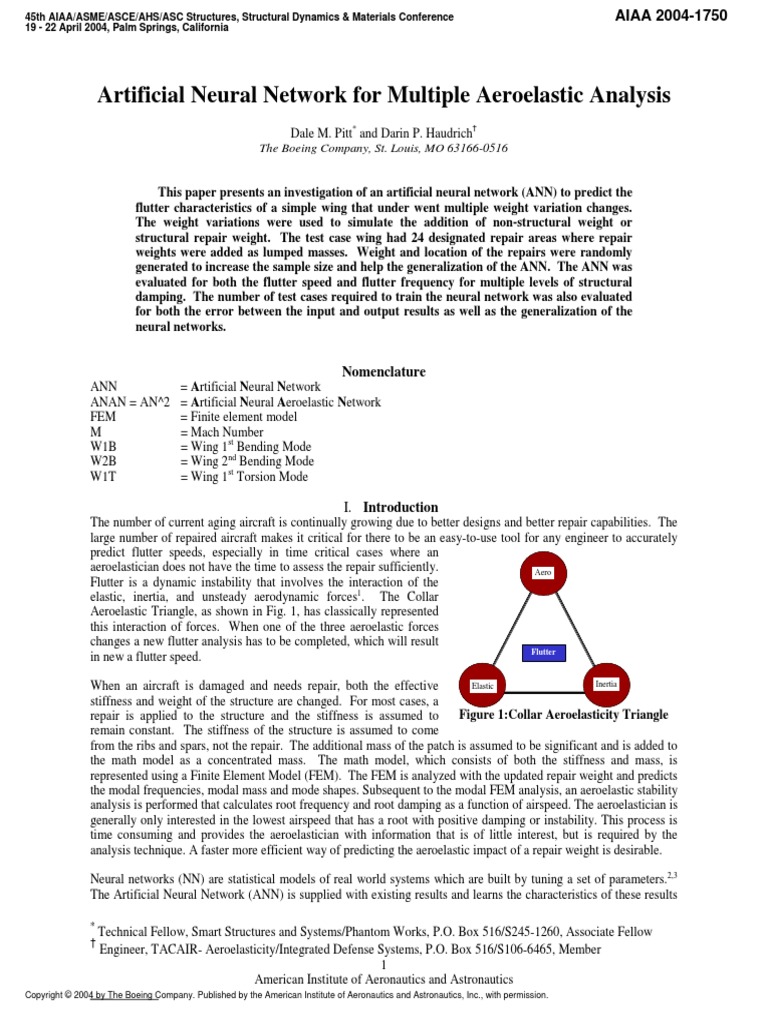 Artificial Neural Network For Multiple Aeroelastic Analysis | PDF | Artificial Neural Network ...