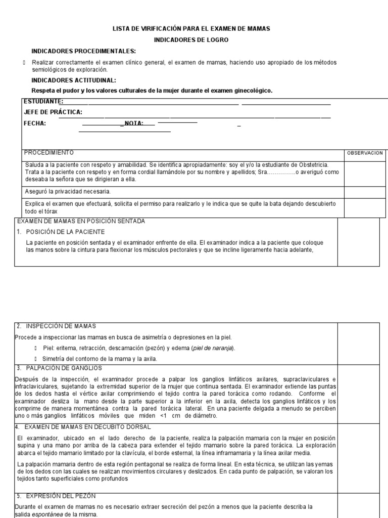 Verificación del Examen de Mamas | PDF | Pecho | Anatomia animal