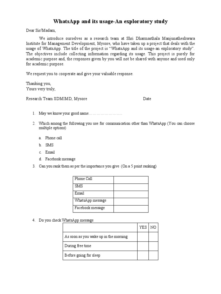 Questionnaire WhatsApp | PDF | Facebook | Mobile App