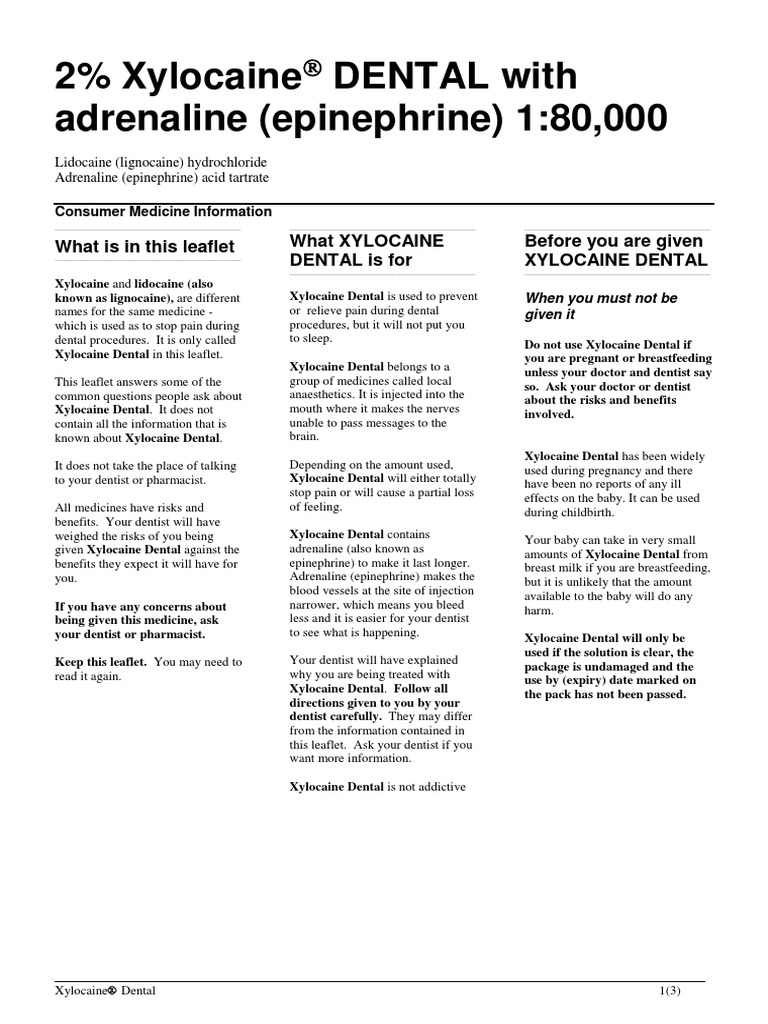 Xylocaine Dentaland Adrenaline | PDF | Health Sciences | Medical Specialties