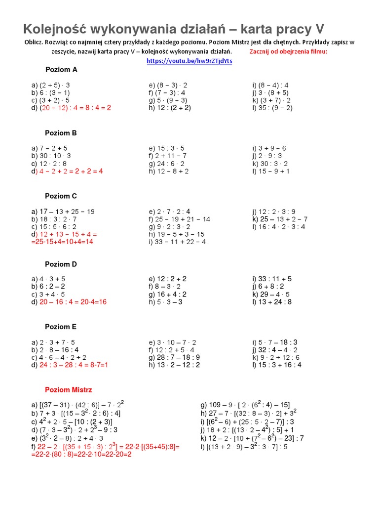 Kolejnosc Wykonywania Dzialan Karta Pracy | PDF
