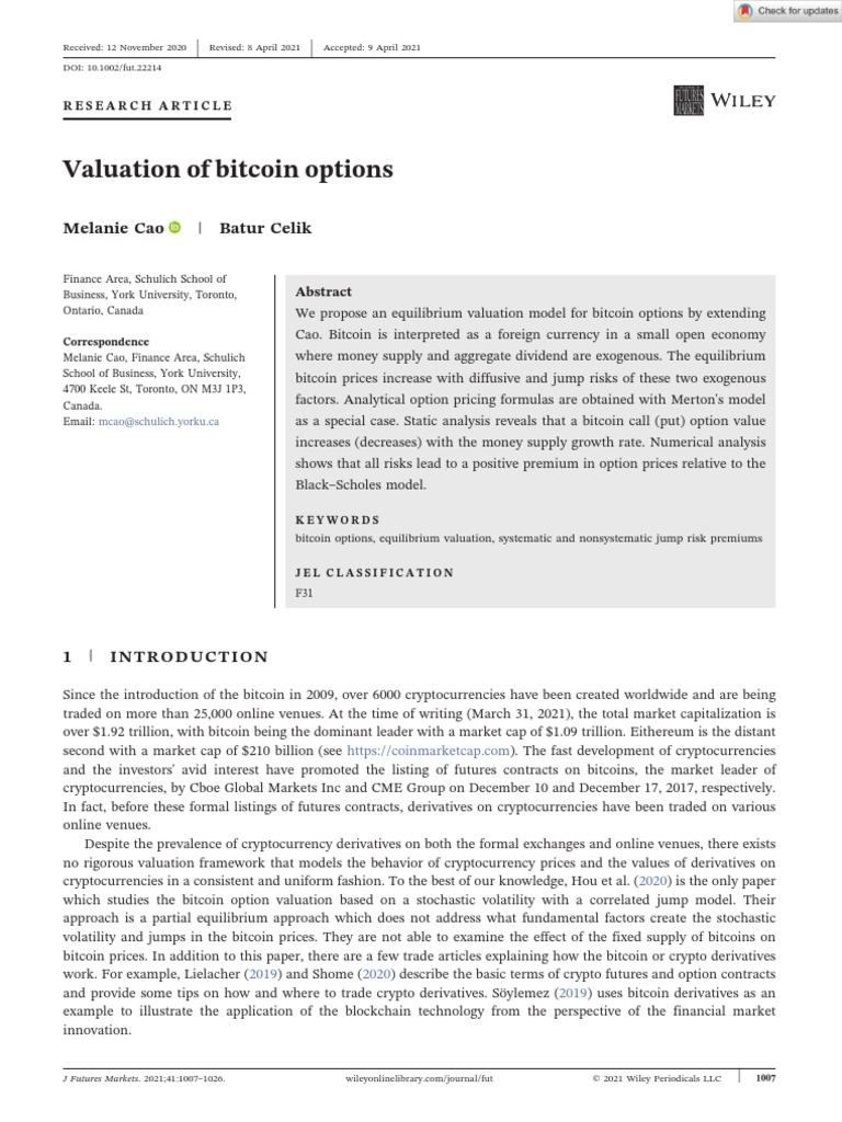Valuation of Bitcoin Options | PDF