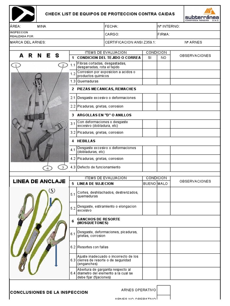 Check List - Arnes y Línea de Anclaje Doble | PDF | Materiales